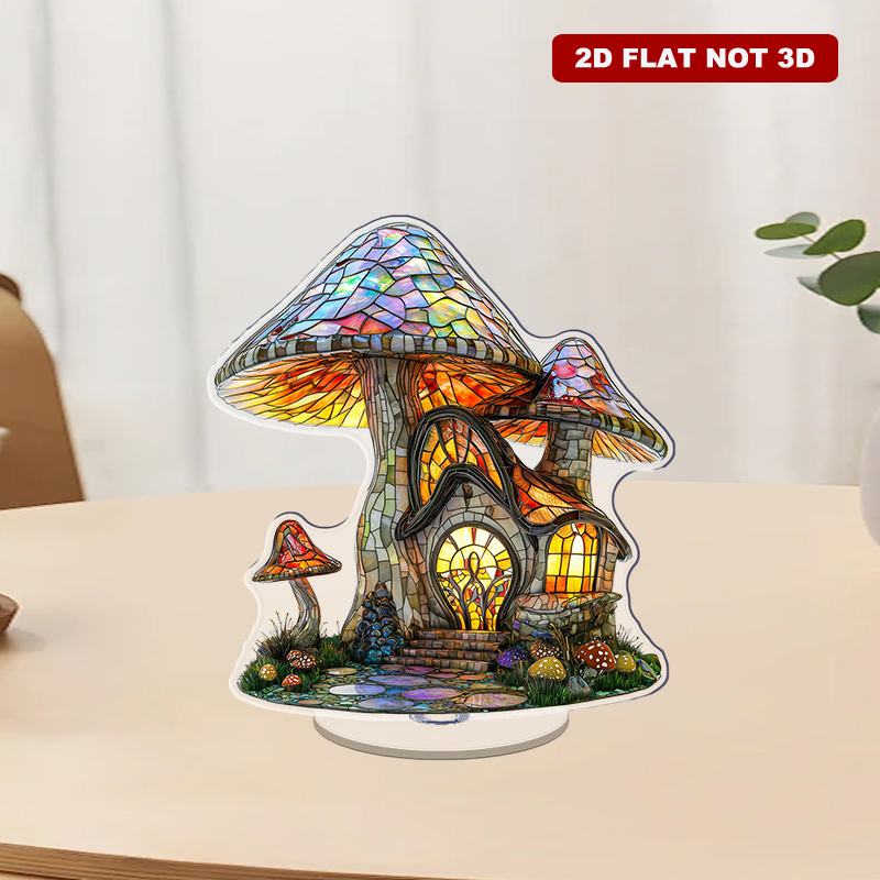 Rotating acrylic ornament featuring a detailed mushroom house with ...