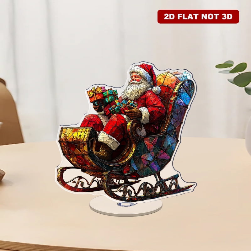 Rotating acrylic ornament featuring a detailed stained glass Santa ...