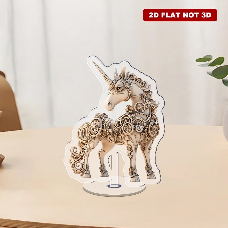 Rotating acrylic ornament featuring a detailed steampunk unicorn ...