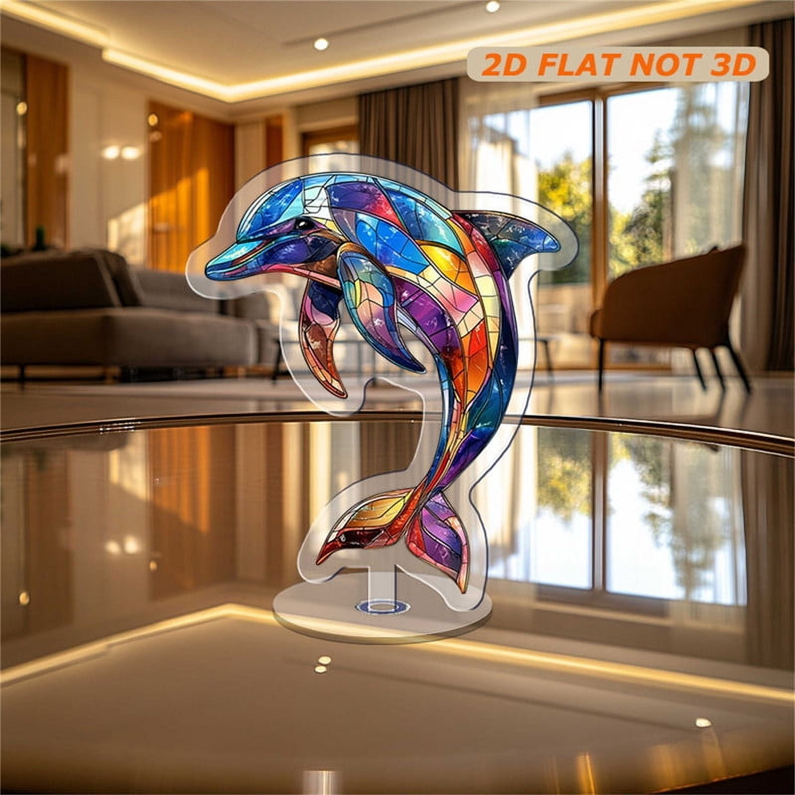 Rotating acrylic ornament featuring a dolphin in a stunning stained ...