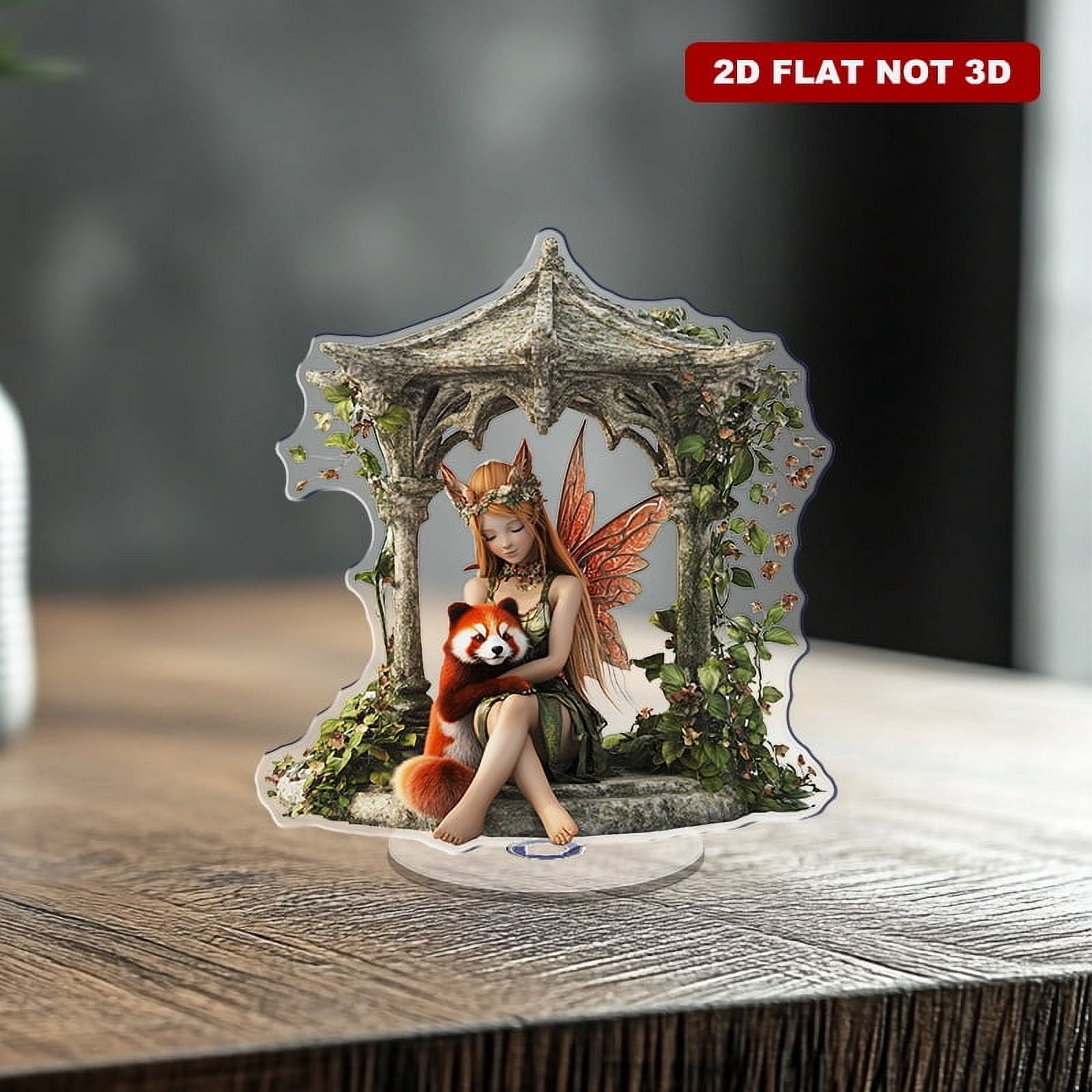 Rotating acrylic ornament featuring a fairy with a red panda in a ...