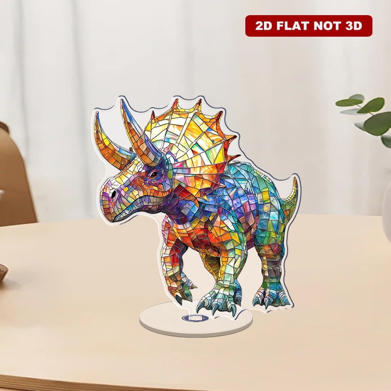 Rotating acrylic ornament featuring a full-body Triceratops in stained ...