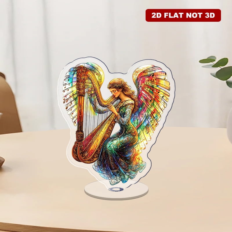Rotating acrylic ornament featuring a full-body angel with a curved ...