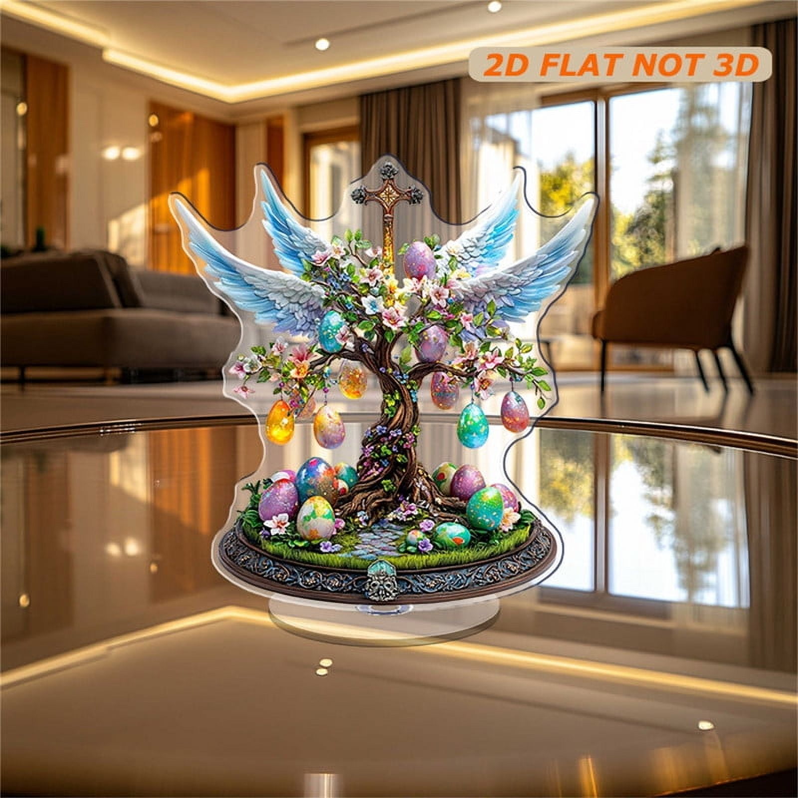 Rotating acrylic ornament featuring a glowing resurrection tree colorful Easter eggs spring ...