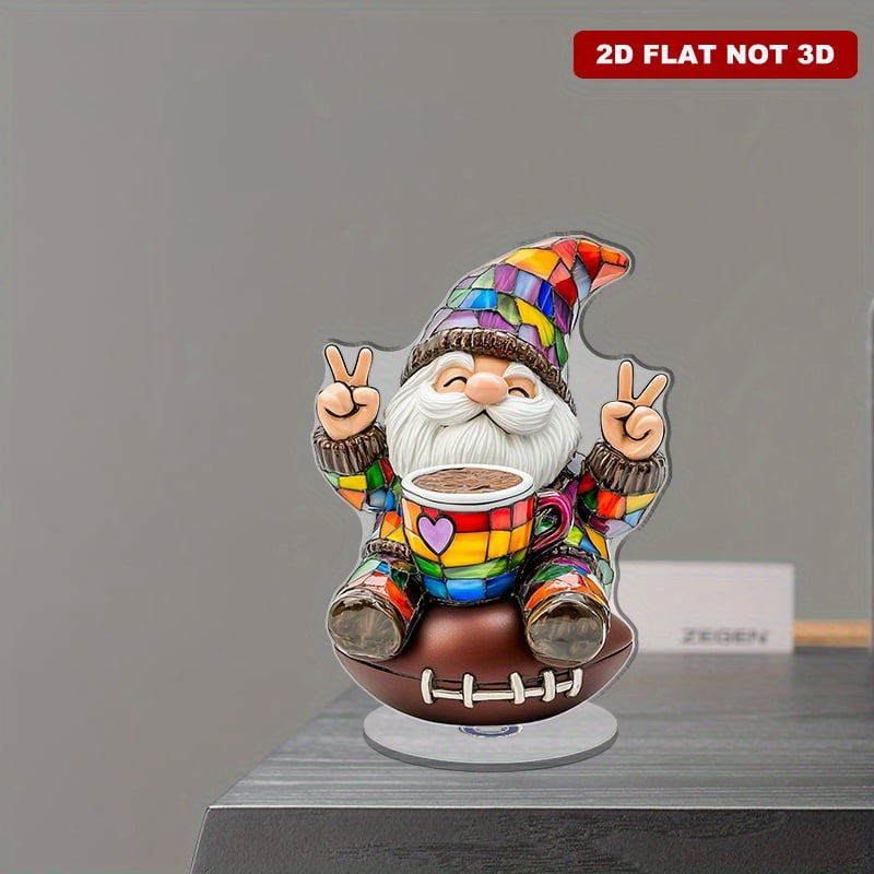 Rotating acrylic ornament featuring a gnome on a football with peace ...