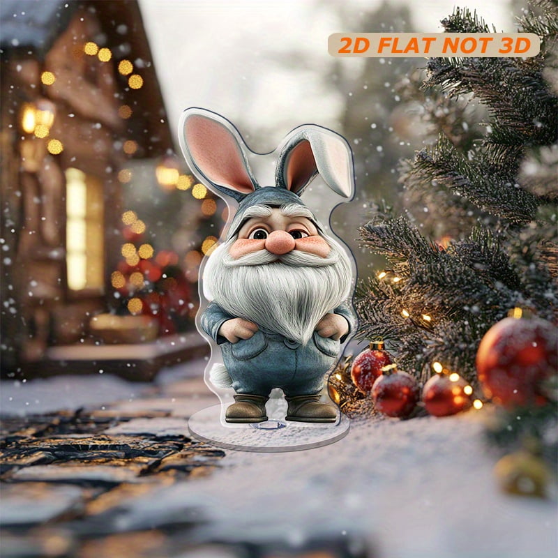 Rotating acrylic ornament featuring a gnome with bunny ears in high ...
