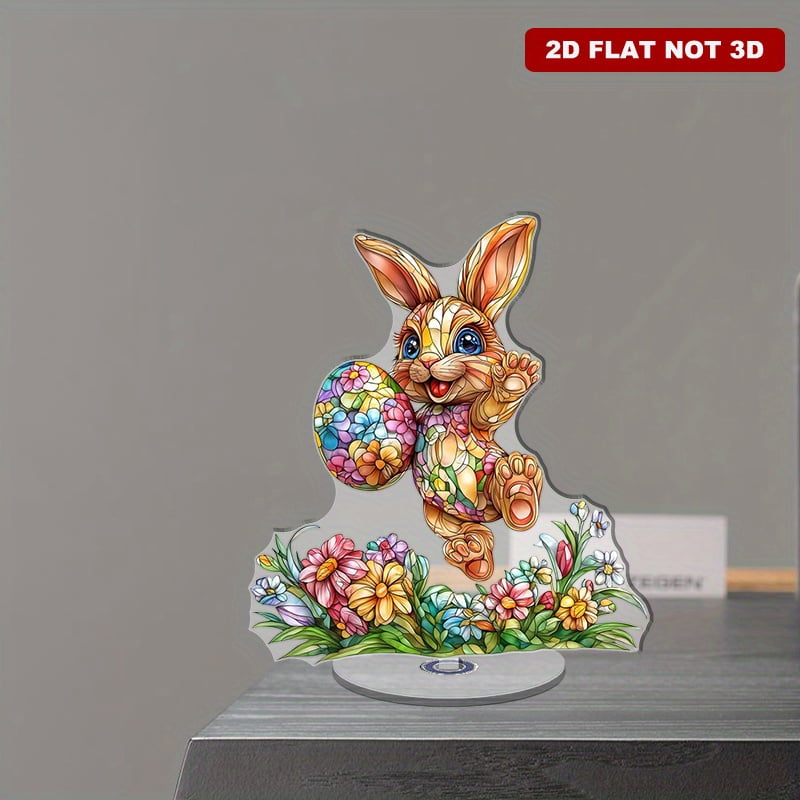 Rotating acrylic ornament featuring a joyful Easter bunny with an egg ...