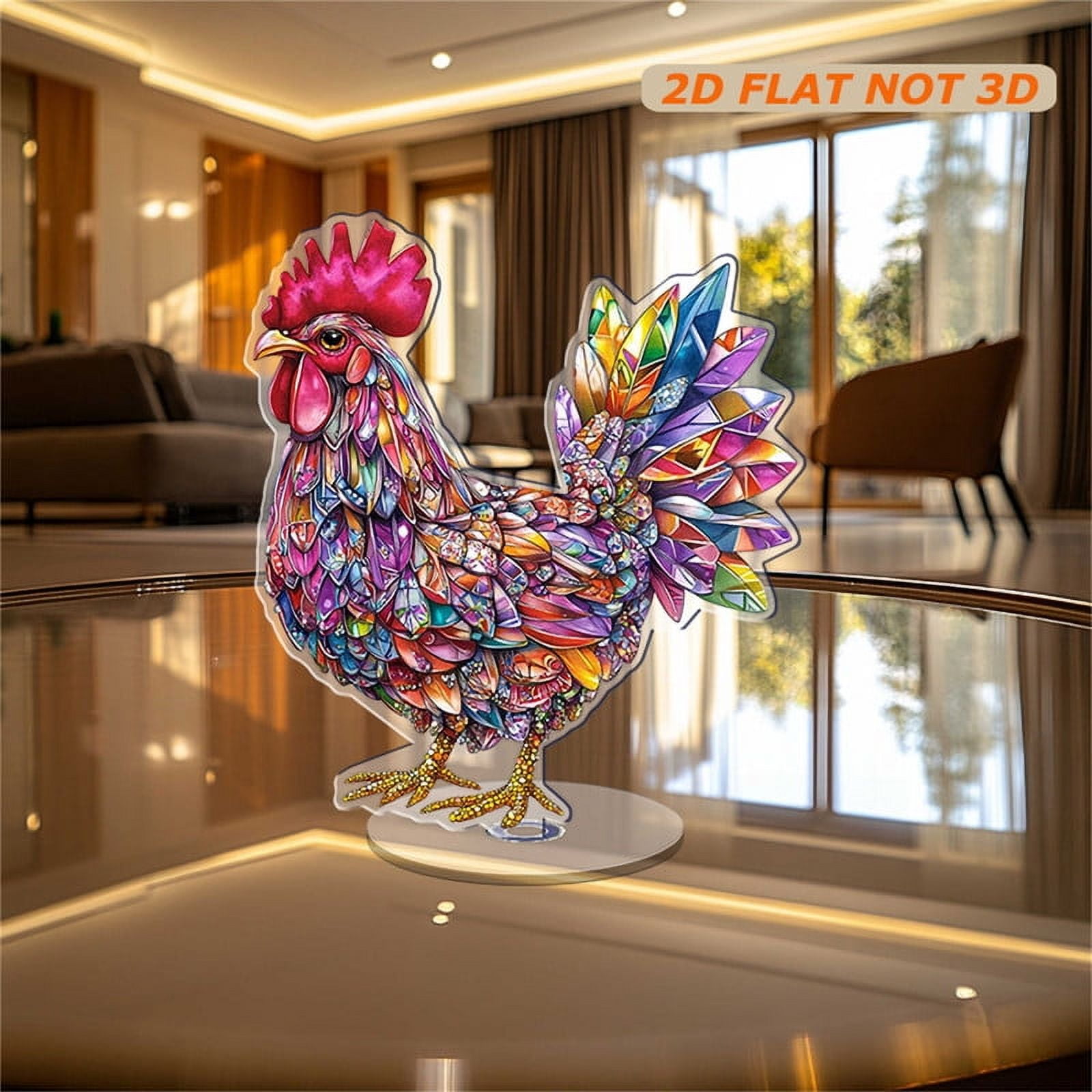 Rotating acrylic ornament featuring a majestic colorful chicken with ...