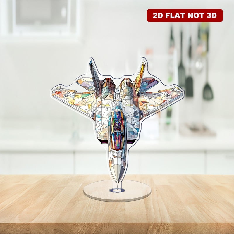 Rotating acrylic ornament featuring a meticulously detailed fighter jet ...