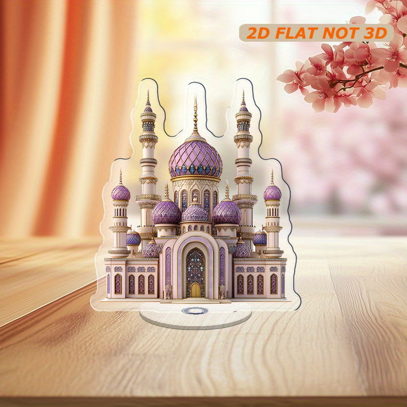Rotating acrylic ornament featuring a mosque adorned with pearls and ...