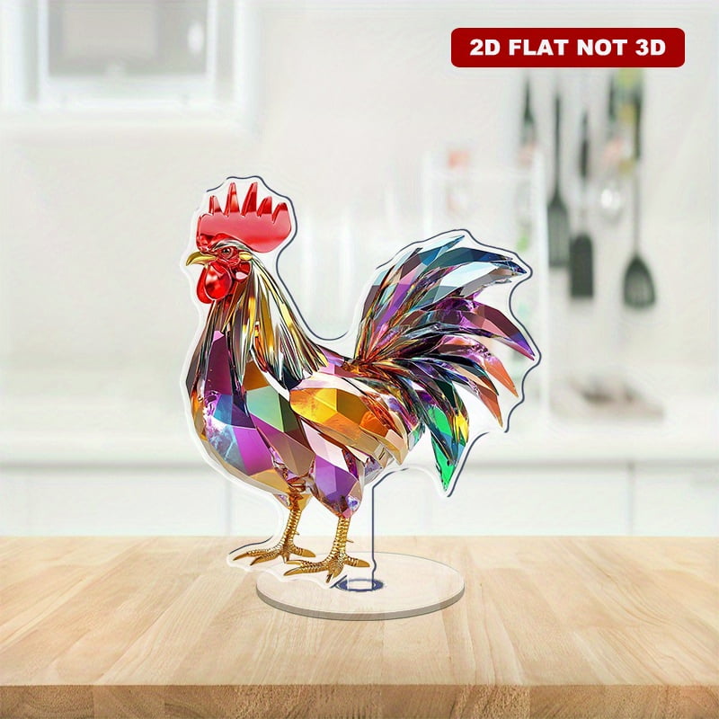 Rotating acrylic ornament featuring a multi-color crystal rooster with ...