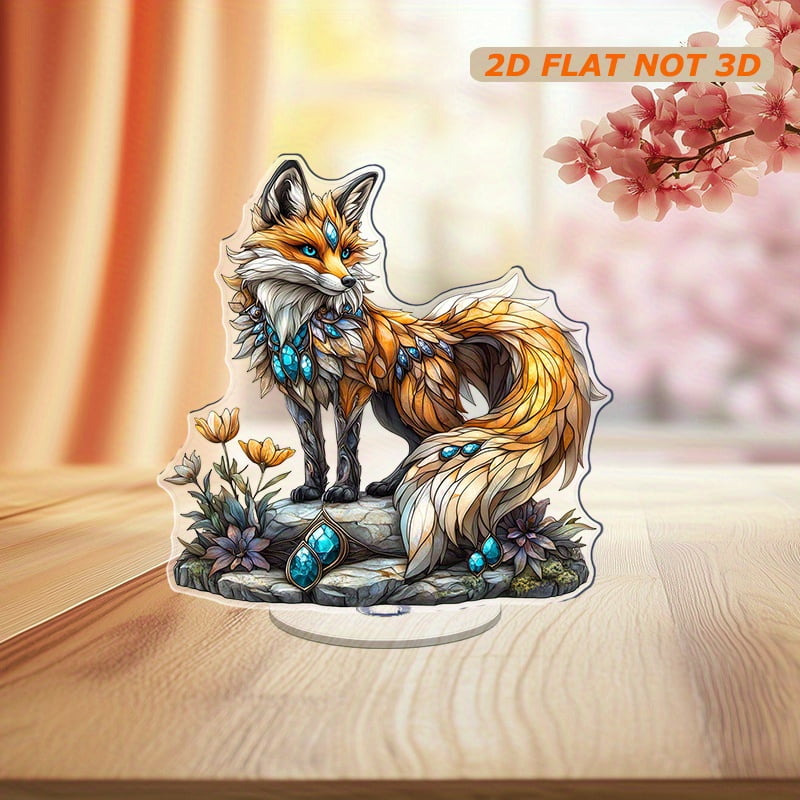 Rotating acrylic ornament featuring a nine-tailed fox with turquoise ...