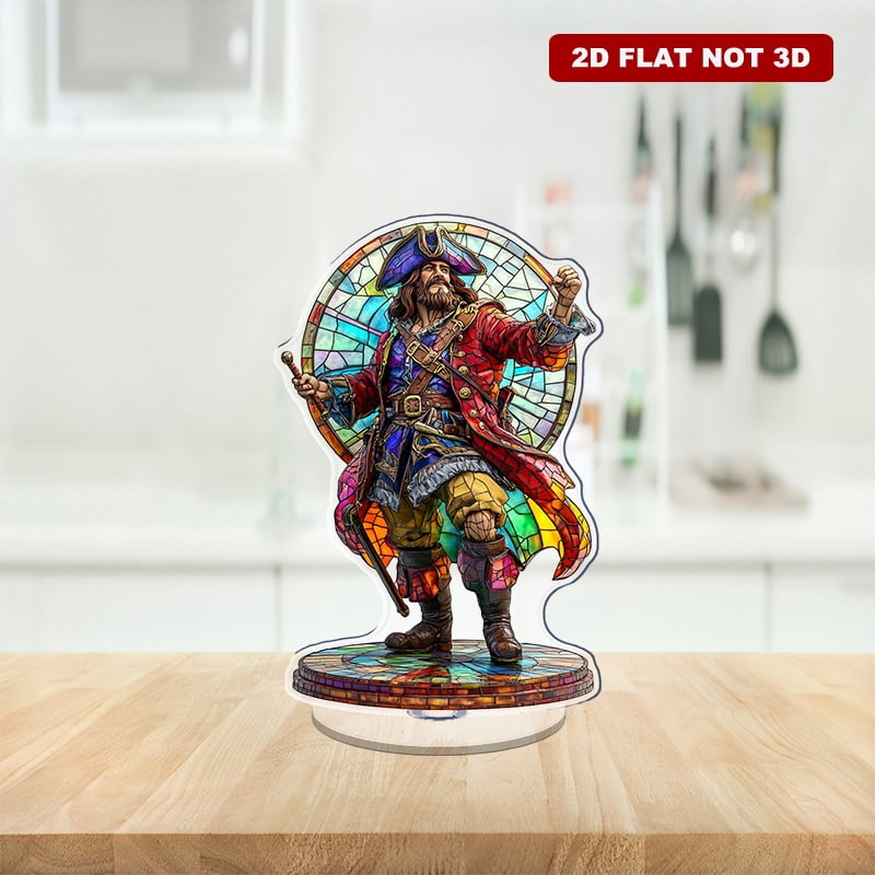 Rotating acrylic ornament featuring a pirate captain with a peg-leg in ...