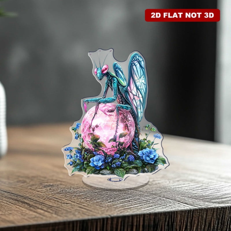 Rotating acrylic ornament featuring a praying mantis spirit on a ...