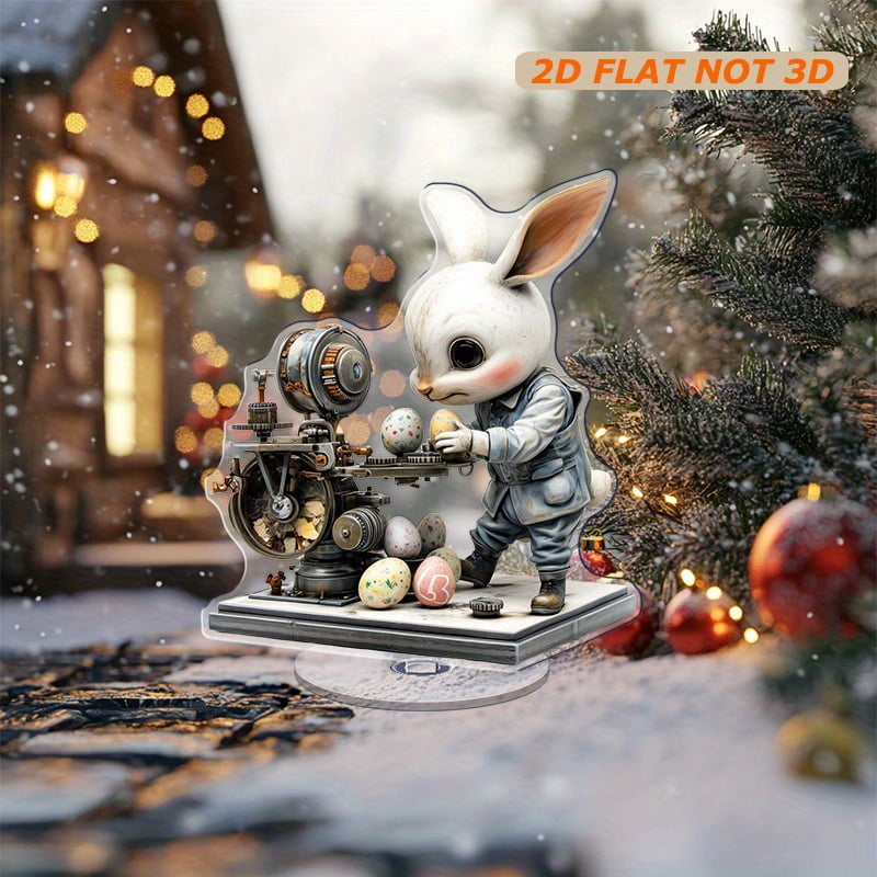 Rotating acrylic ornament featuring a rabbit inventor debugging a ...