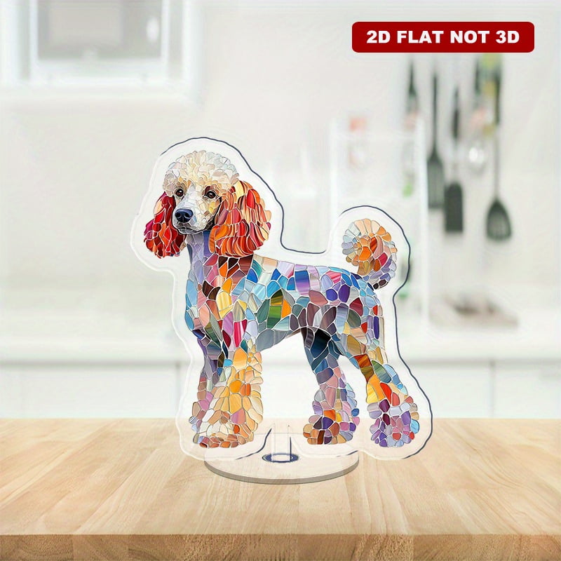 Rotating acrylic ornament featuring a rainbow pastel poodle in a mosaic ...