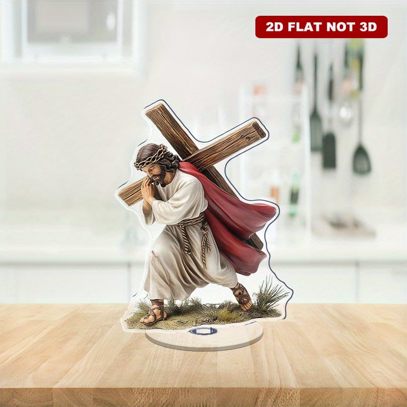Rotating acrylic ornament featuring a realistic Jesus carrying an old ...