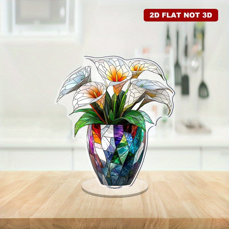 Rotating acrylic ornament featuring a realistic vibrant calla lily pot ...