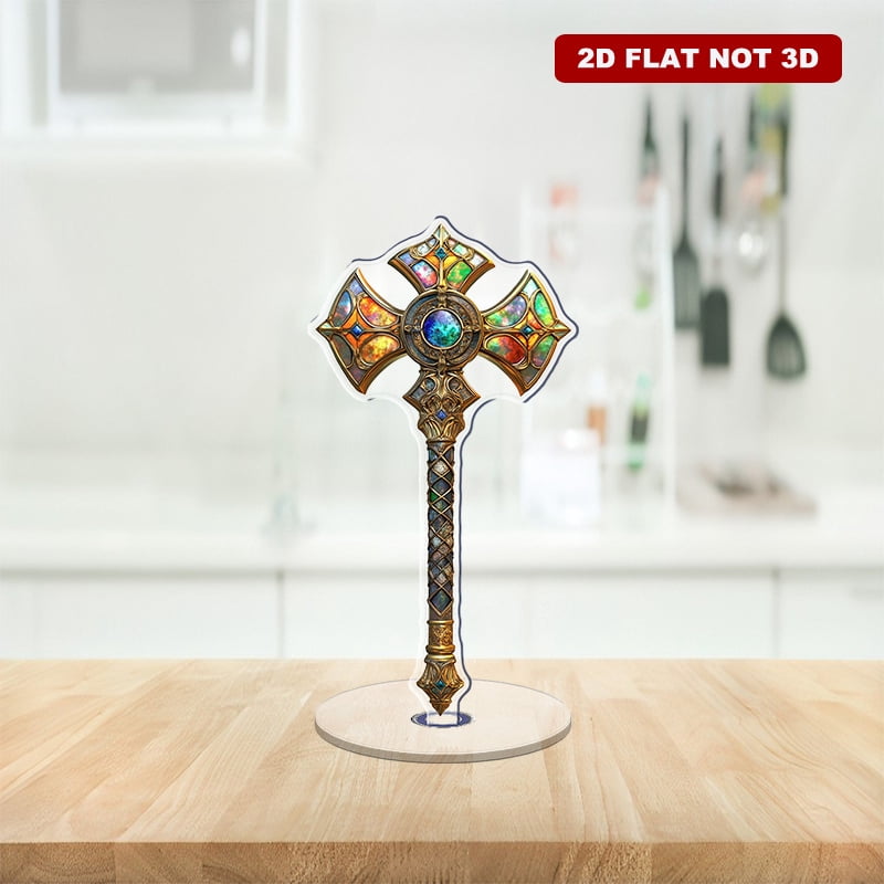 Rotating acrylic ornament featuring a richly detailed cleric's mace ...