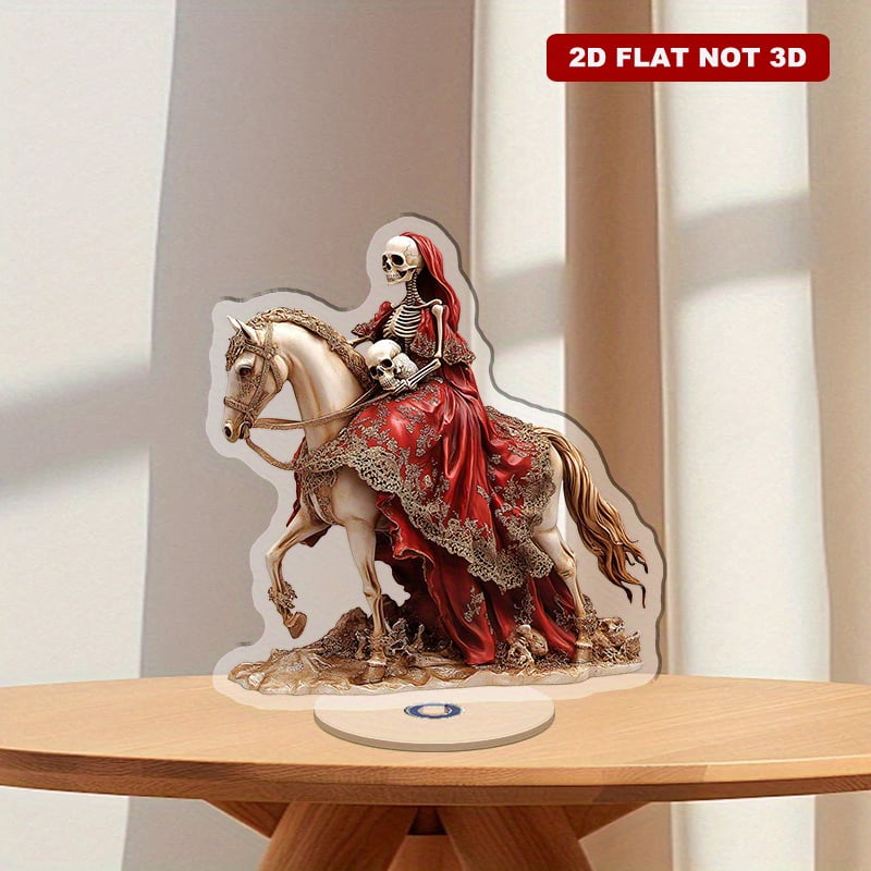 Rotating acrylic ornament featuring a sorrowful skeletal bride on a ...