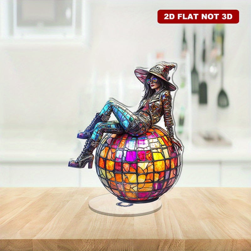 Rotating acrylic ornament featuring a stained glass disco ball and a ...