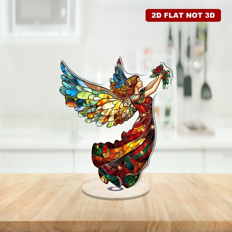 Rotating acrylic ornament featuring a stained glass style design of a ...