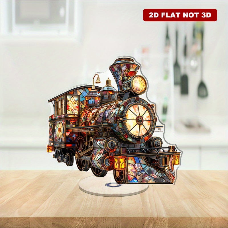 Rotating acrylic ornament featuring a steam train design in stained ...