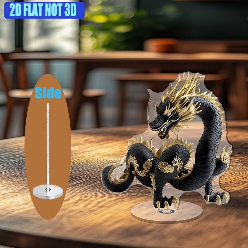 Rotating acrylic ornament featuring a striking black and gold Chinese ...