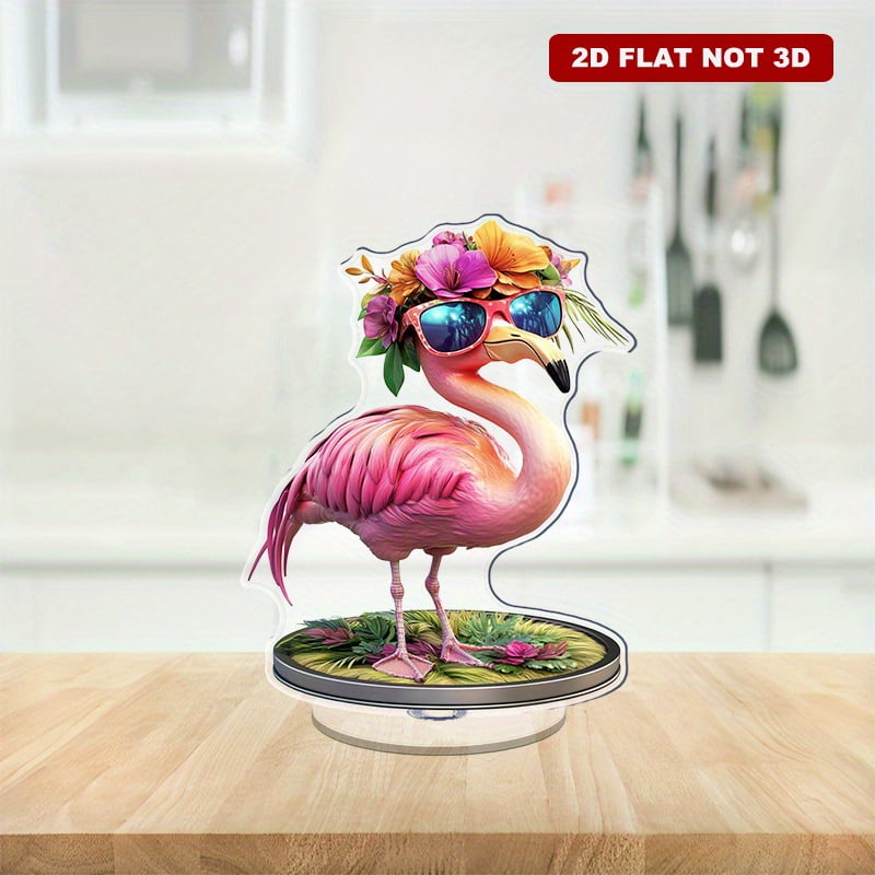 Rotating acrylic ornament featuring a stylish flamingo with retro ...