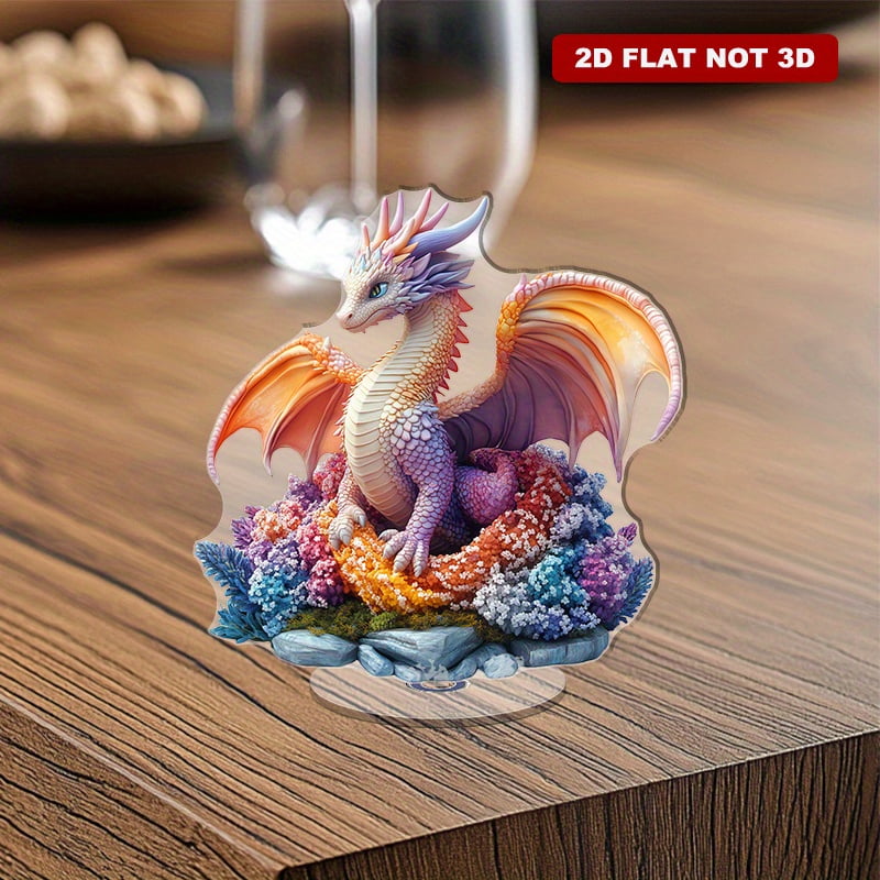 Rotating acrylic ornament featuring a vibrant dragon on a base of ...