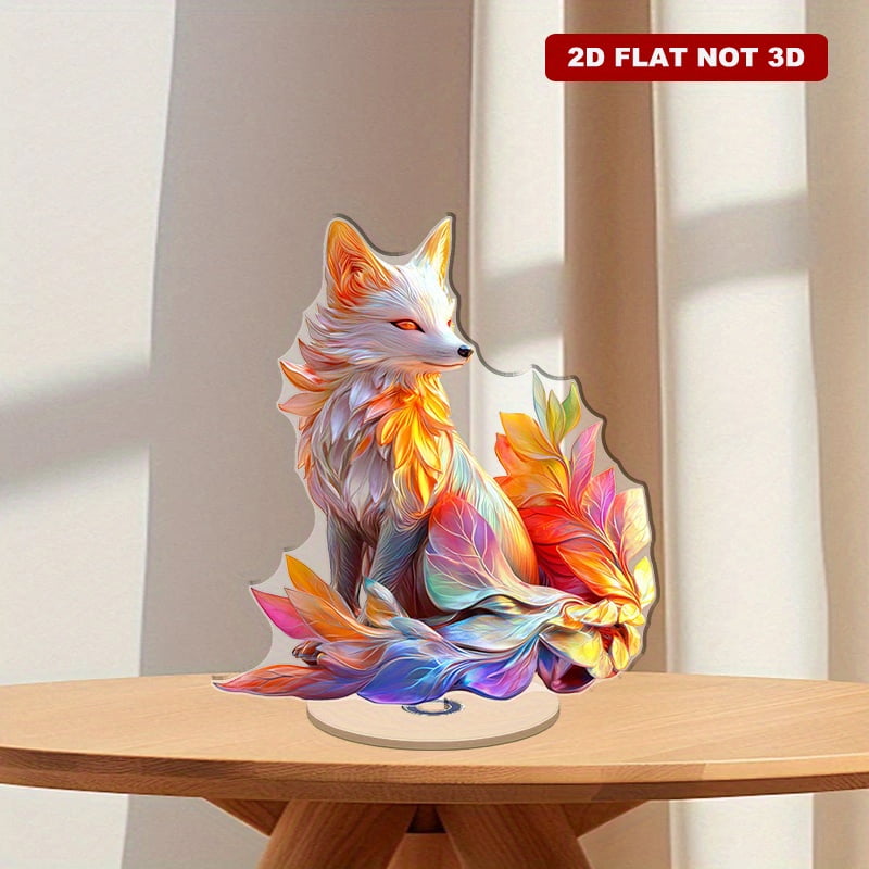 Rotating acrylic ornament featuring a vibrant gradient fox with a glossy finish and colorful ...