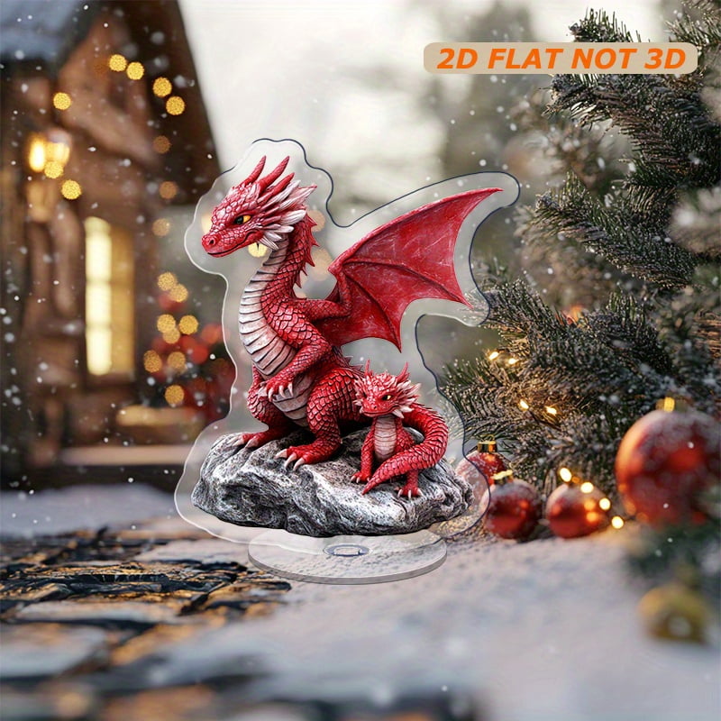 Rotating acrylic ornament featuring a vibrant red dragon and baby ...