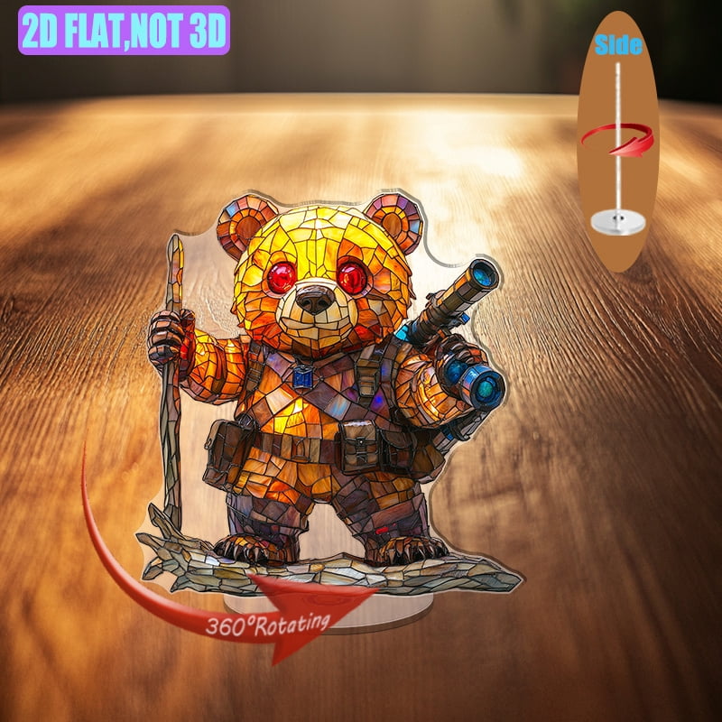 Rotating acrylic ornament featuring a vibrant stained glass bear in ...