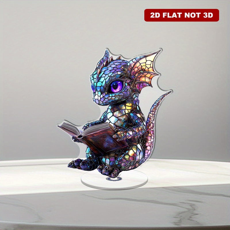 Rotating acrylic ornament featuring a vibrant stained glass dragon with ...