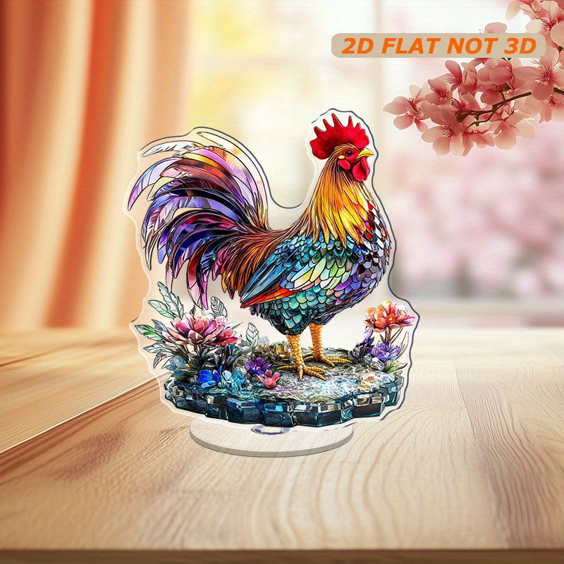 Rotating acrylic ornament featuring a vibrant stained glass rooster ...