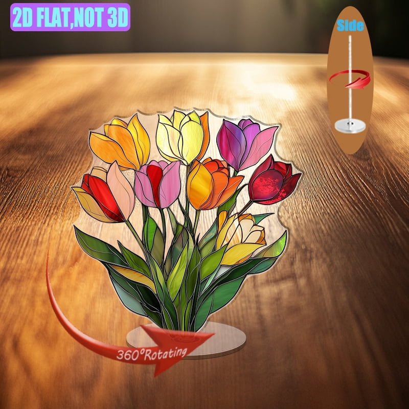Rotating acrylic ornament featuring a vibrant tulip bouquet in rich ...