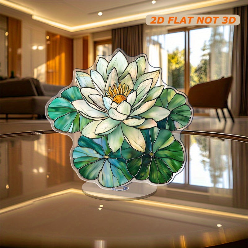 Rotating acrylic ornament featuring a vibrant water lily stained glass ...