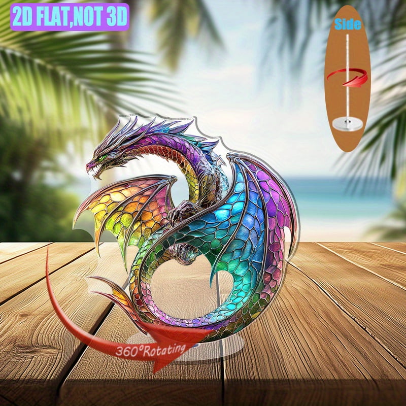 Rotating acrylic ornament featuring a vivid stained glass dragon with ...