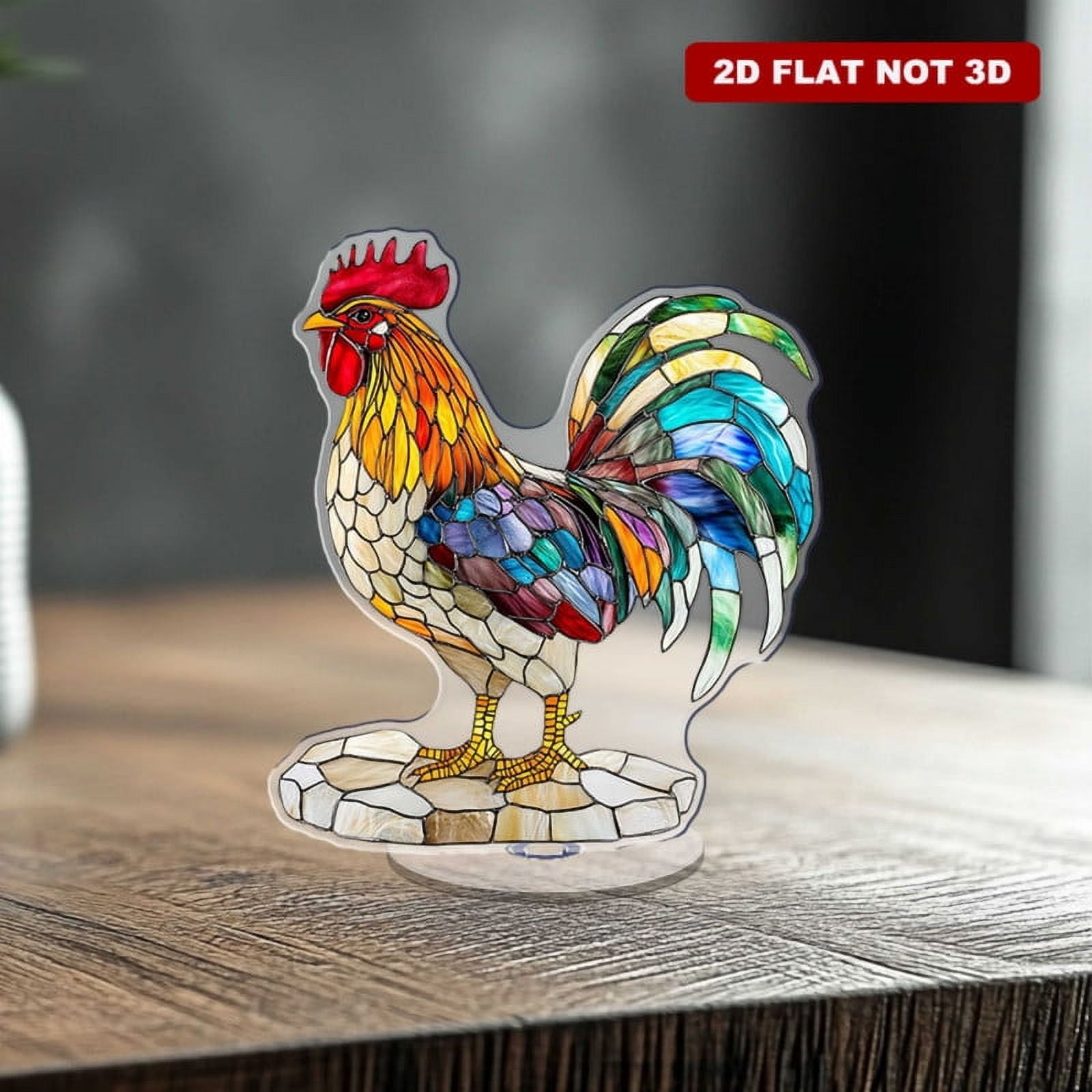 Rotating acrylic ornament featuring a vivid stained glass rooster ...