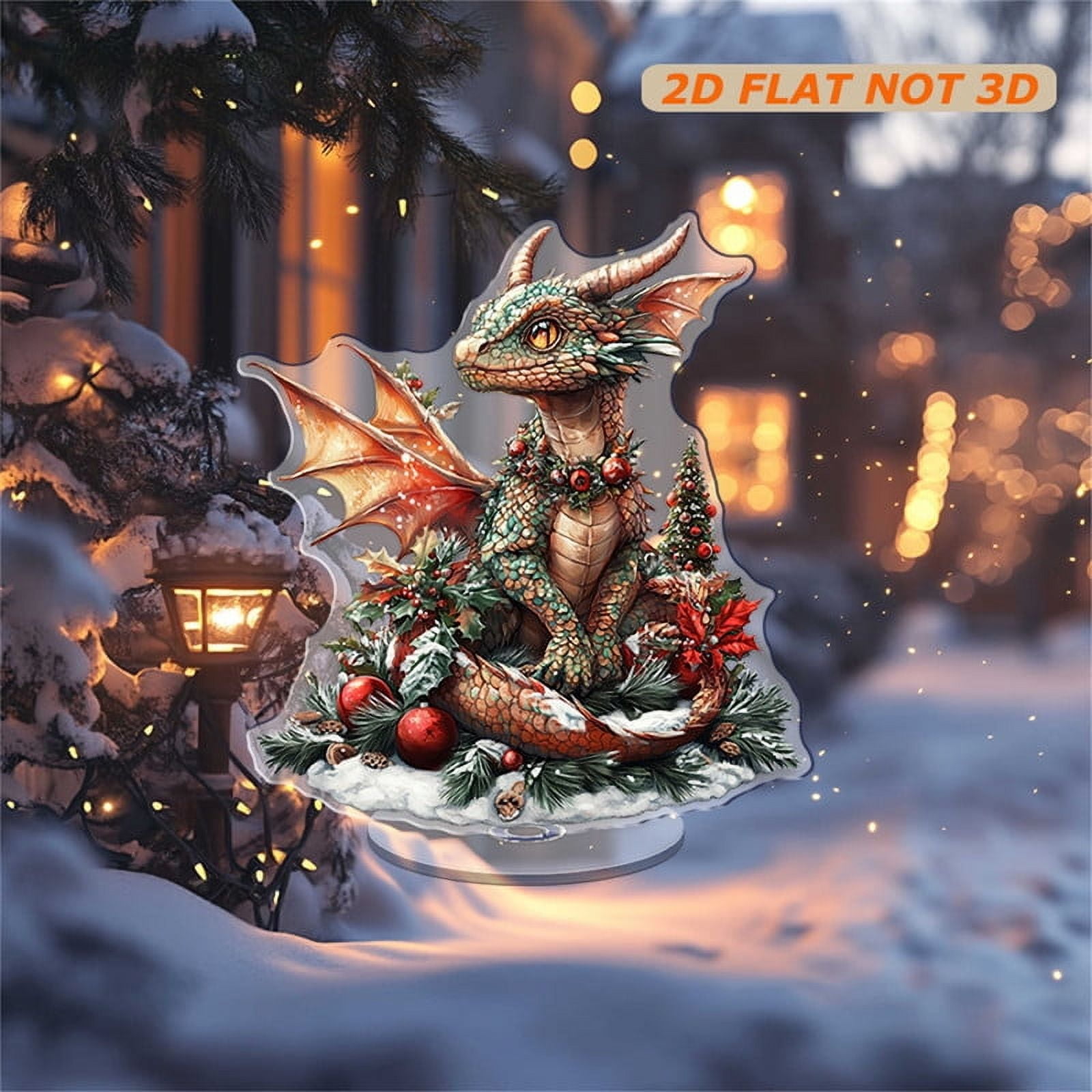 Rotating acrylic ornament featuring a young Western dragon adorned in a ...