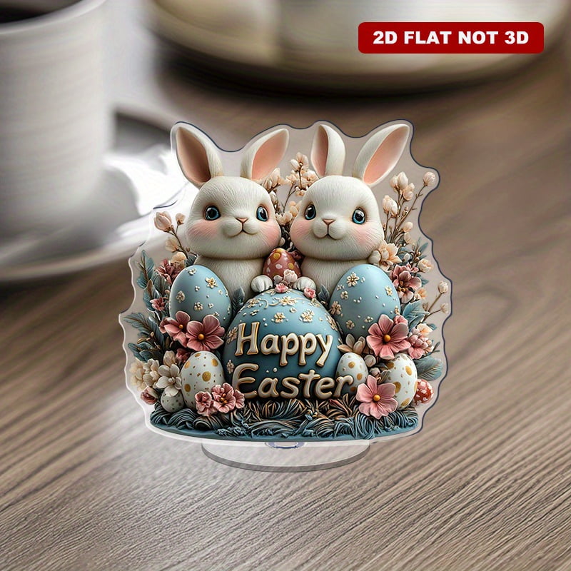 Rotating acrylic ornament featuring an Easter egg with bunnies and ...