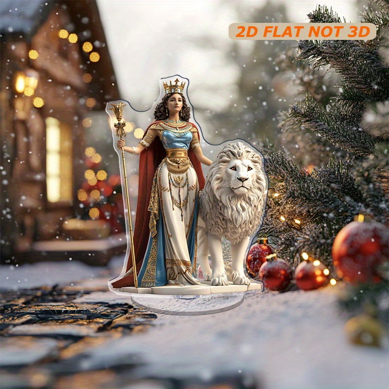 Rotating acrylic ornament featuring an Egyptian queen in a glossy blue ...