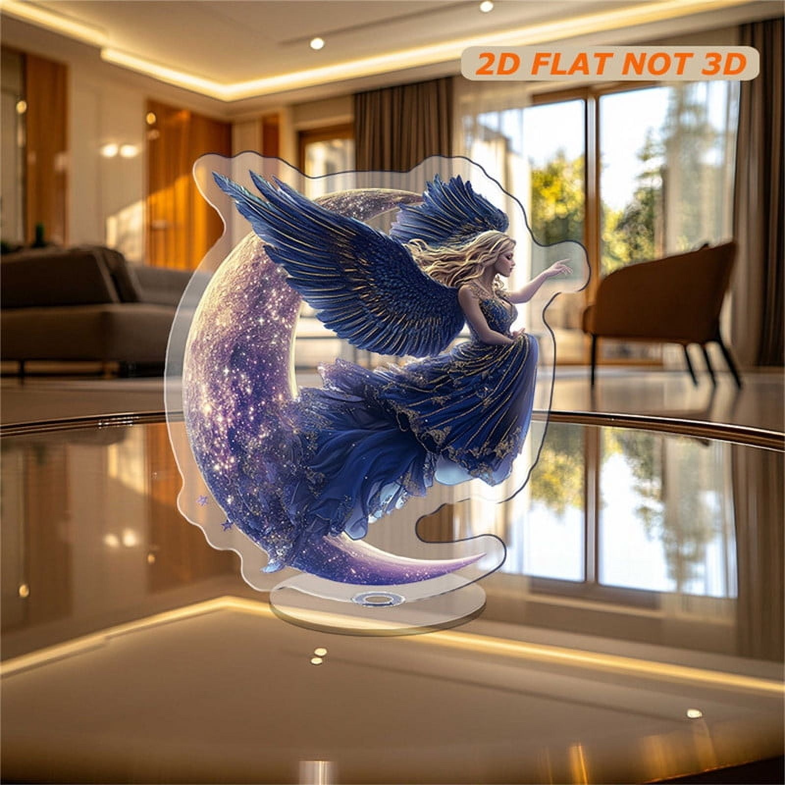 Rotating acrylic ornament featuring an angel goddess flying through a ...