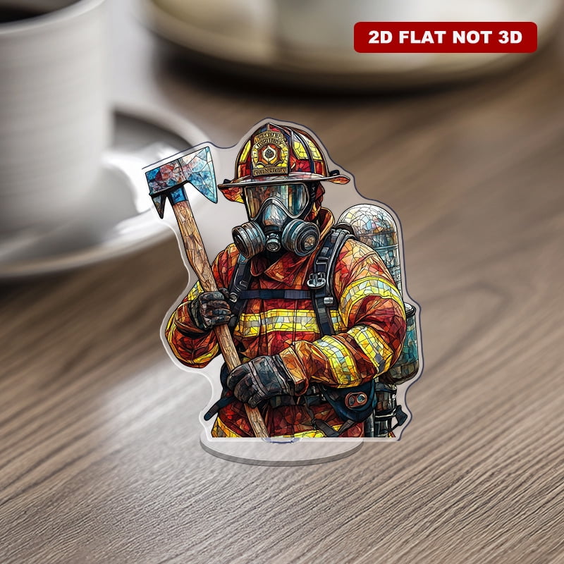 Rotating acrylic ornament featuring an ultra-realistic firefighter with ...