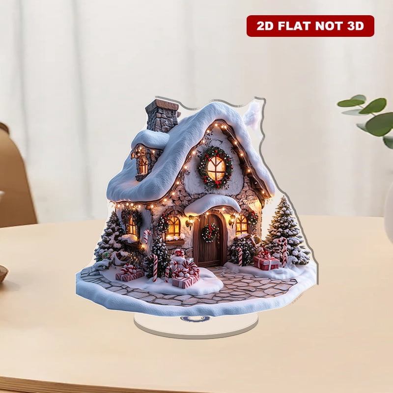 Rotating acrylic ornament featuring a charming Christmas snow house ...