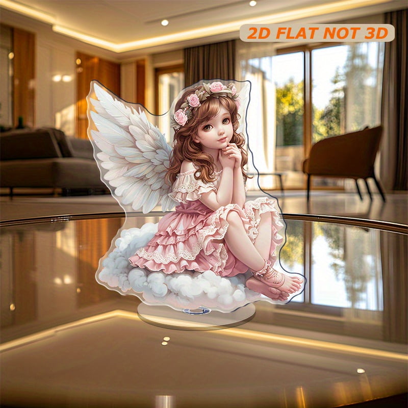Rotating acrylic ornament featuring a charming angel on a cloud in a ...