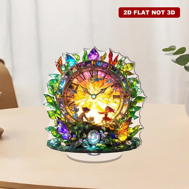 Rotating acrylic ornament featuring a colorful magic clock with ...