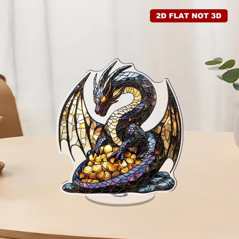 Rotating acrylic ornament featuring a dark-scaled dragon coiled around ...