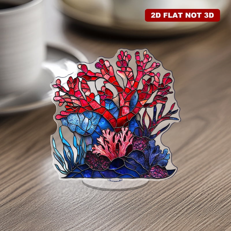 Rotating acrylic ornament featuring detailed stained glass coral reef ...