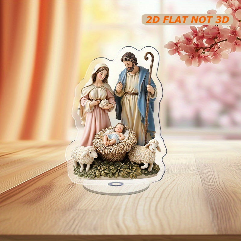 Rotating acrylic ornament featuring a finely crafted nativity scene ...
